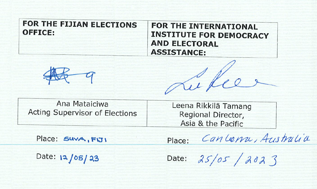 IDEA Internacional y la Oficina Electoral de Fiji firmaron un Memorando de entendimiento
